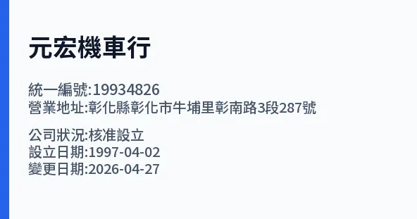 元宏機車行的照片-統編 19934826(彰化縣) 公司登記資料與營業項目詳細圖表