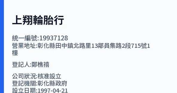 上翔輪胎行的照片-統編 19937128(彰化縣) 公司登記資料與營業項目詳細圖表