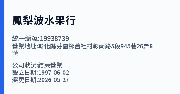 鳳梨波水果行的照片-統編 19938739(彰化縣) 公司登記資料與營業項目詳細圖表
