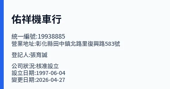 佑祥機車行的照片-統編 19938885(彰化縣) 公司登記資料與營業項目詳細圖表