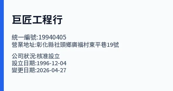 巨匠工程行的照片-統編 19940405(彰化縣) 公司登記資料與營業項目詳細圖表