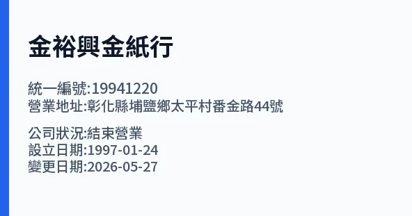 金裕興金紙行的照片-統編 19941220(彰化縣) 公司登記資料與營業項目詳細圖表