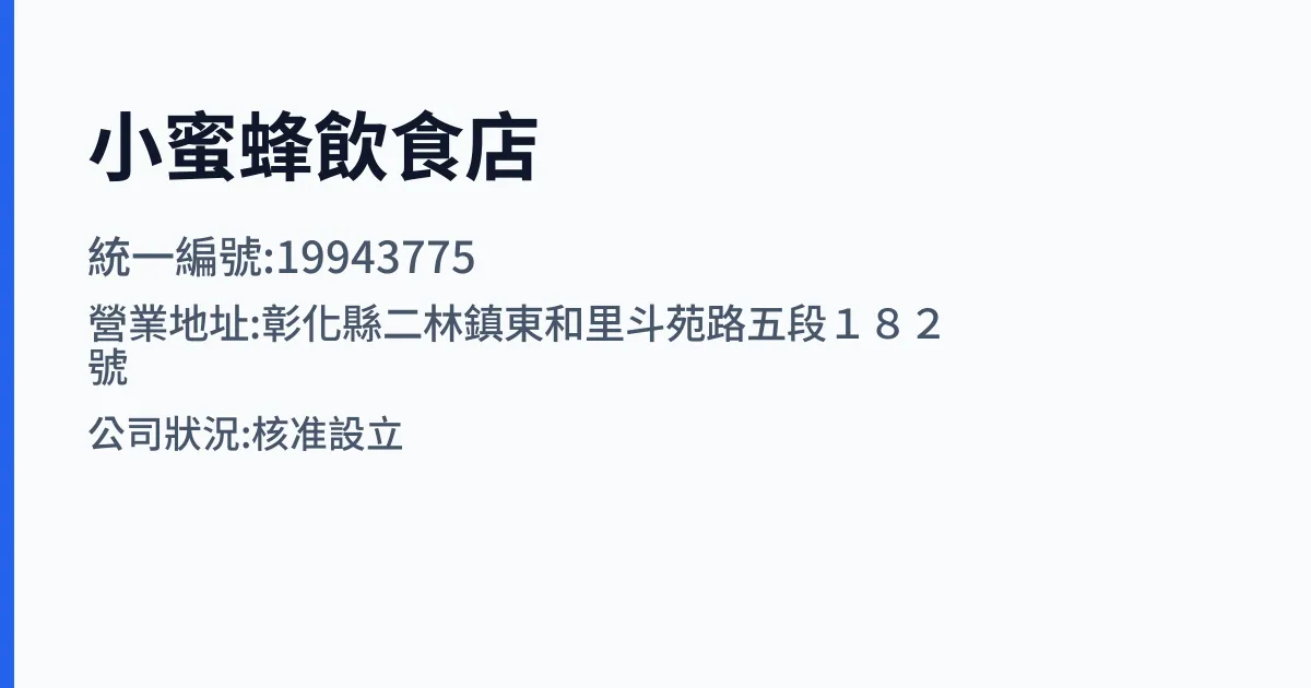 小蜜蜂飲食店 - 統編 19943775(彰化縣) 公司登記資料與營業項目詳細圖表