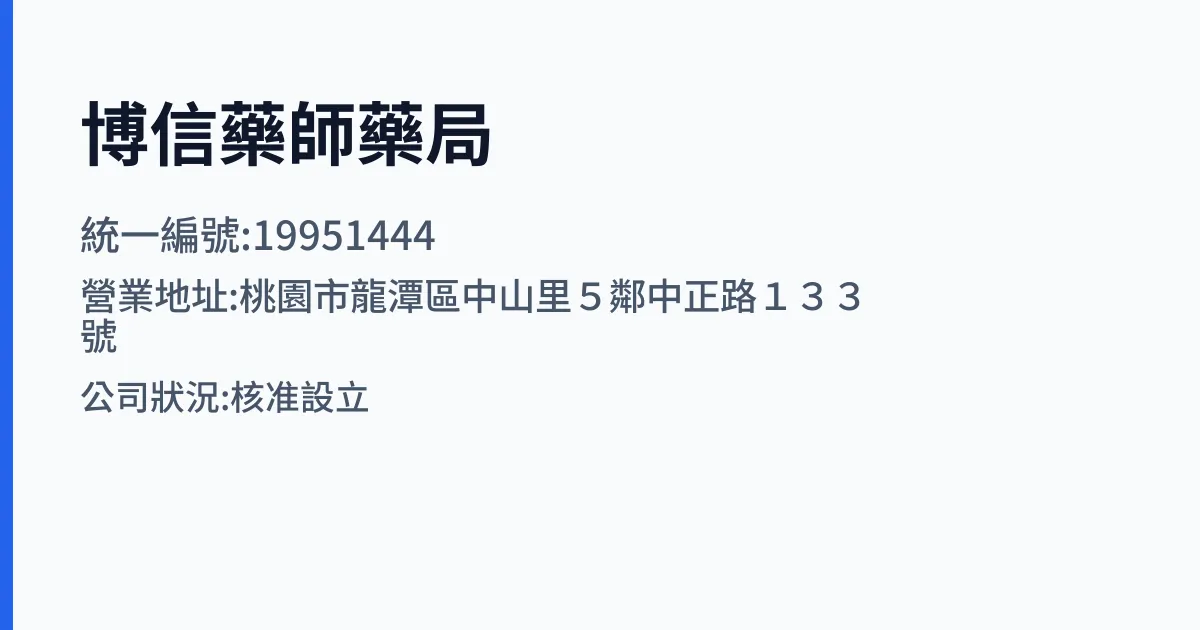 博信藥師藥局 - 統編 19951444(桃園市) 公司登記資料與營業項目詳細圖表
