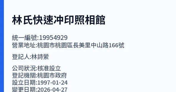 林氏快速冲印照相館的照片-統編 19954929(桃園市) 公司登記資料與營業項目詳細圖表