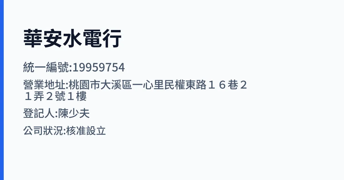 華安水電行 - 統編 19959754(桃園市) 公司登記資料與營業項目詳細圖表