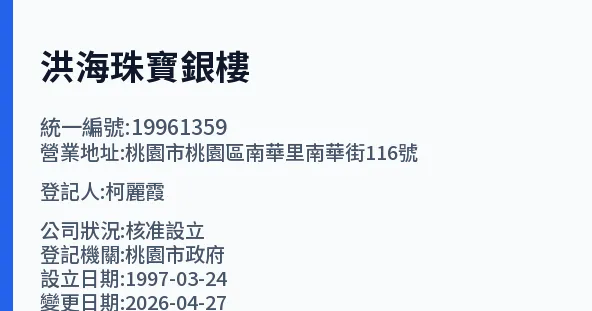 洪海珠寶銀樓的照片-統編 19961359(桃園市) 公司登記資料與營業項目詳細圖表