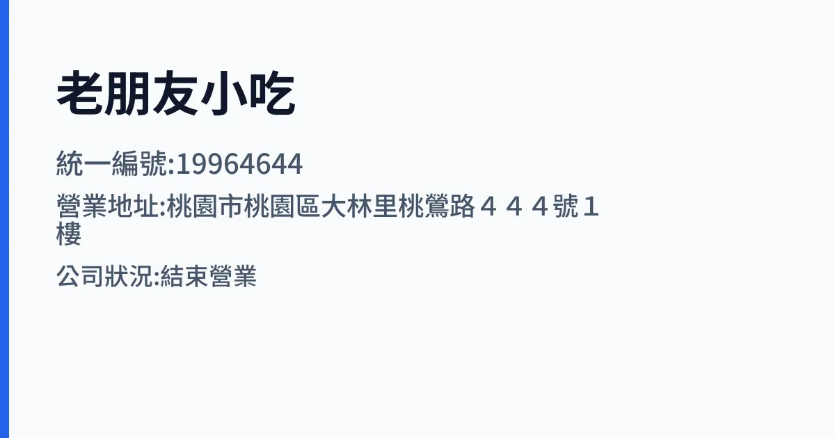 老朋友小吃 - 統編 19964644(桃園市) 公司登記資料與營業項目詳細圖表