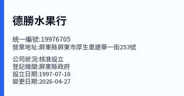 德勝水果行的照片-統編 19976705(屏東縣) 公司登記資料與營業項目詳細圖表