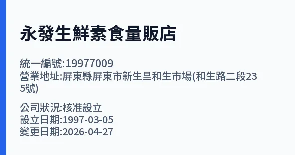 永發生鮮素食量販店的照片-統編 19977009(屏東縣) 公司登記資料與營業項目詳細圖表