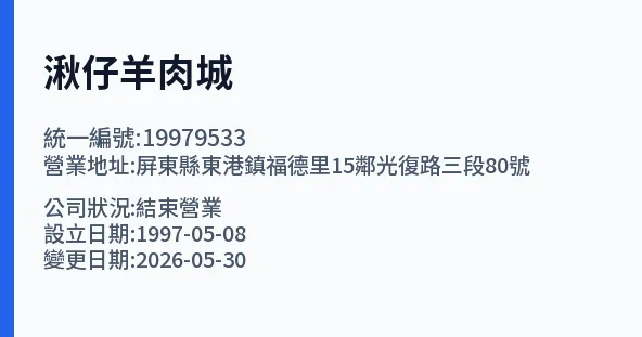 湫仔羊肉城的照片-統編 19979533(屏東縣) 公司登記資料與營業項目詳細圖表