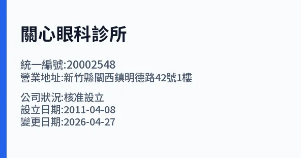 關心眼科診所的照片-統編 20002548(新竹縣) 公司登記資料與營業項目詳細圖表