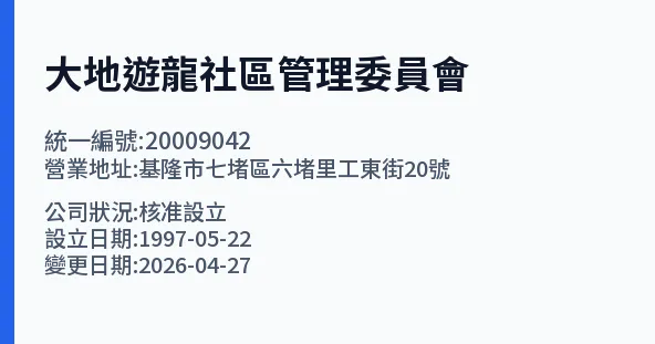 大地遊龍社區管理委員會的照片-統編 20009042(基隆市) 公司登記資料與營業項目詳細圖表