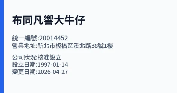 布同凡響大牛仔的照片-統編 20014452(新北市) 公司登記資料與營業項目詳細圖表