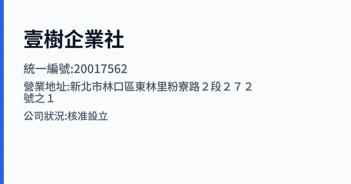 壹樹企業社 - 統編 20017562(新北市) 公司登記資料與營業項目詳細圖表
