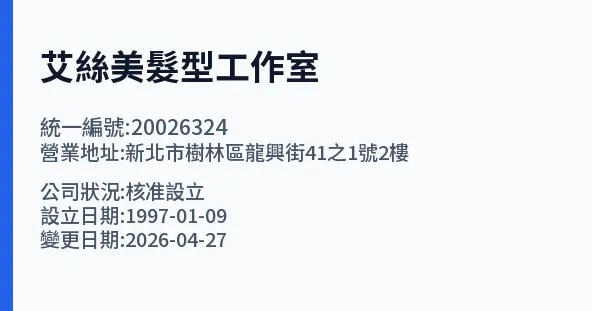 艾絲美髮型工作室的照片-統編 20026324(新北市) 公司登記資料與營業項目詳細圖表