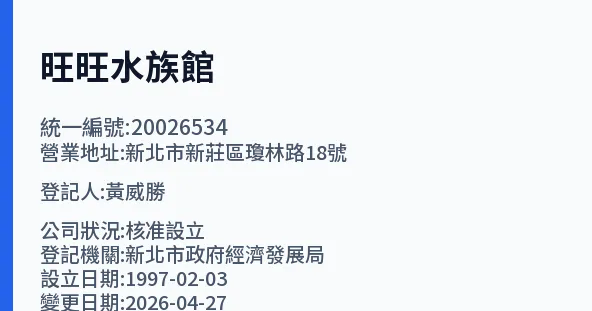 旺旺水族館的照片-統編 20026534(新北市) 公司登記資料與營業項目詳細圖表
