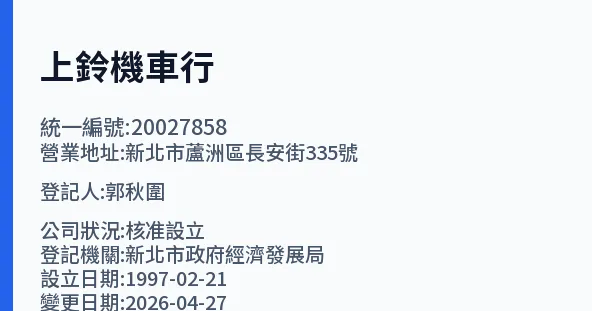 上鈴機車行的照片-統編 20027858(新北市) 公司登記資料與營業項目詳細圖表