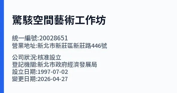 驚駭空間藝術工作坊的照片-統編 20028651(新北市) 公司登記資料與營業項目詳細圖表