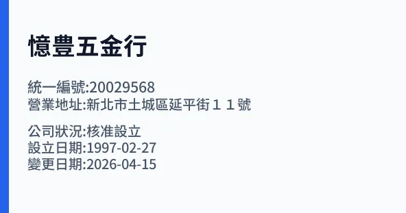憶豊五金行的照片-統編 20029568(新北市) 公司登記資料與營業項目詳細圖表