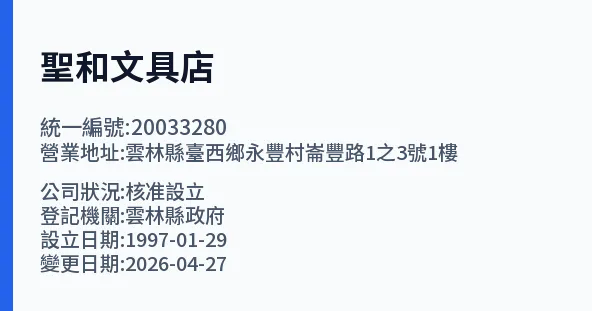 聖和文具店的照片-統編 20033280(雲林縣) 公司登記資料與營業項目詳細圖表