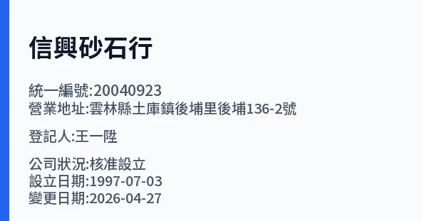信興砂石行的照片-統編 20040923(雲林縣) 公司登記資料與營業項目詳細圖表
