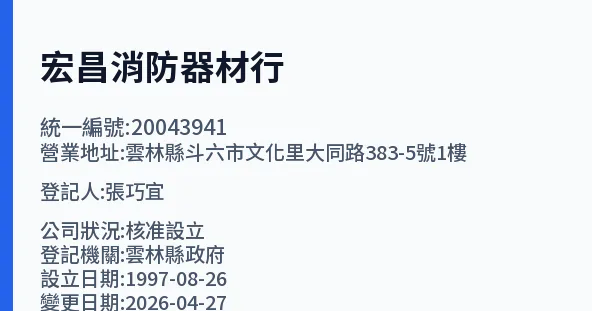 宏昌消防器材行的照片-統編 20043941(雲林縣) 公司登記資料與營業項目詳細圖表