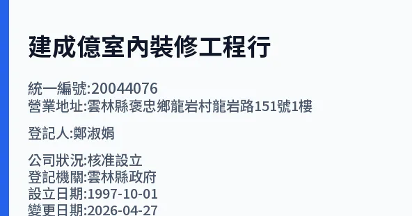 建成億室內裝修工程行的照片-統編 20044076(雲林縣) 公司登記資料與營業項目詳細圖表
