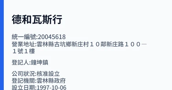 德和瓦斯行的照片-統編 20045618(雲林縣) 公司登記資料與營業項目詳細圖表