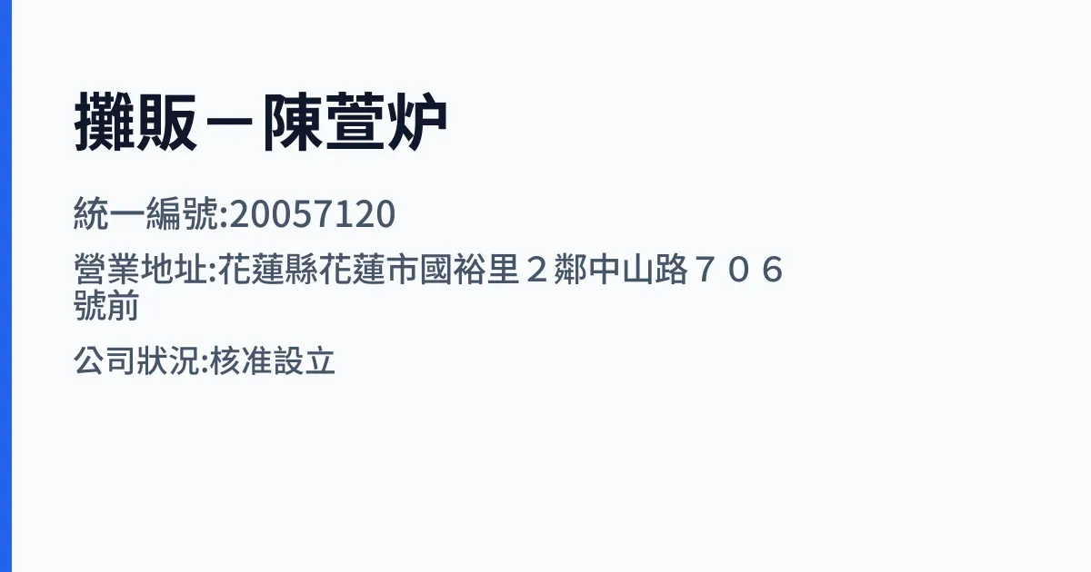 攤販－陳萱炉 - 統編 20057120(花蓮縣) 公司登記資料與營業項目詳細圖表