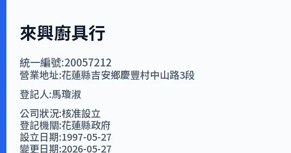 來興廚具行的照片-統編 20057212(花蓮縣) 公司登記資料與營業項目詳細圖表