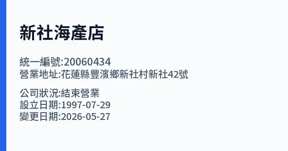 新社海產店的照片-統編 20060434(花蓮縣) 公司登記資料與營業項目詳細圖表