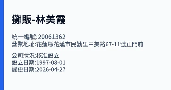 攤販-林美霞的照片-統編 20061362(花蓮縣) 公司登記資料與營業項目詳細圖表