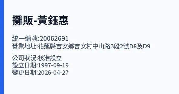 攤販-黃鈺惠的照片-統編 20062691(花蓮縣) 公司登記資料與營業項目詳細圖表
