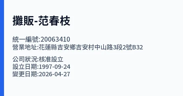攤販-范春枝的照片-統編 20063410(花蓮縣) 公司登記資料與營業項目詳細圖表