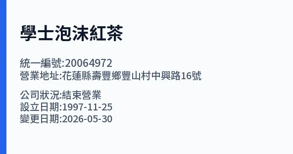 學士泡沫紅茶的照片-統編 20064972(花蓮縣) 公司登記資料與營業項目詳細圖表