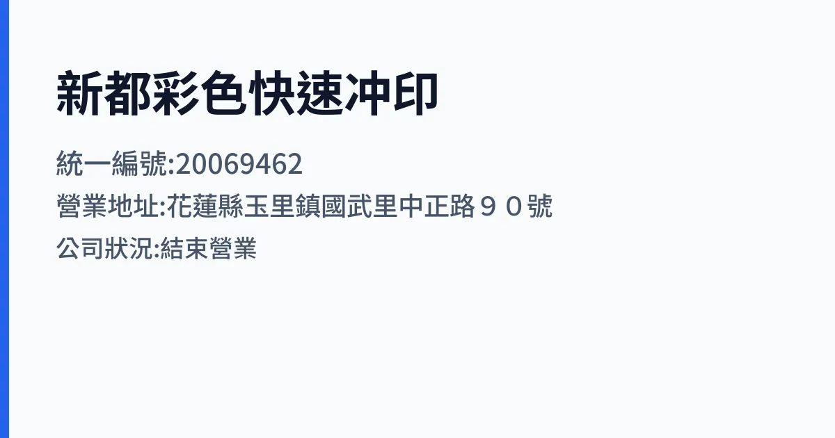 新都彩色快速冲印 - 統編 20069462(花蓮縣) 公司登記資料與營業項目詳細圖表