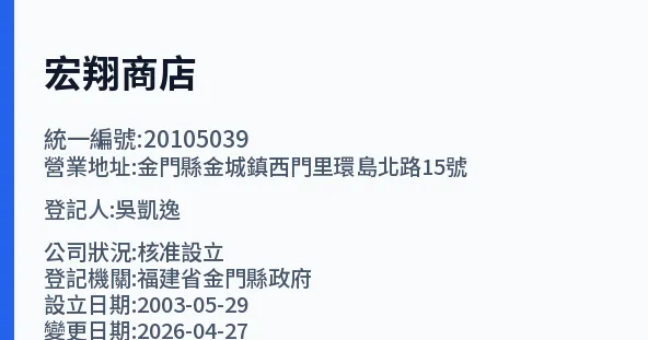 宏翔商店的照片-統編 20105039(金門縣) 公司登記資料與營業項目詳細圖表