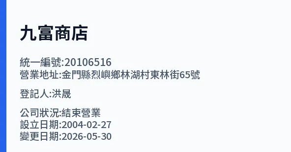 九富商店的照片-統編 20106516(金門縣) 公司登記資料與營業項目詳細圖表