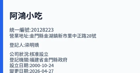 阿鴻小吃的照片-統編 20128223(金門縣) 公司登記資料與營業項目詳細圖表