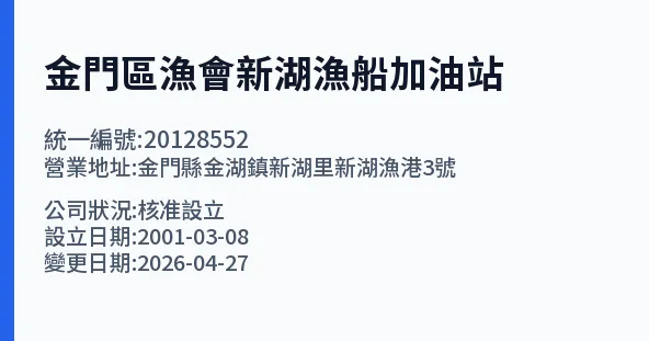 金門區漁會新湖漁船加油站的照片-統編 20128552(金門縣) 公司登記資料與營業項目詳細圖表