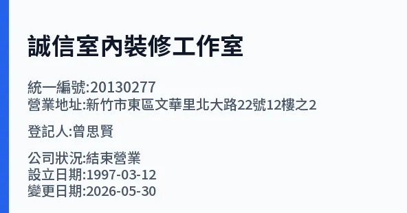 誠信室內裝修工作室的照片-統編 20130277(新竹市) 公司登記資料與營業項目詳細圖表