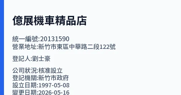 億展機車精品店的照片-統編 20131590(新竹市) 公司登記資料與營業項目詳細圖表