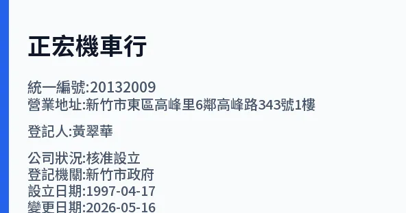 正宏機車行的照片-統編 20132009(新竹市) 公司登記資料與營業項目詳細圖表