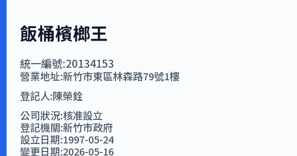 飯桶檳榔王的照片-統編 20134153(新竹市) 公司登記資料與營業項目詳細圖表