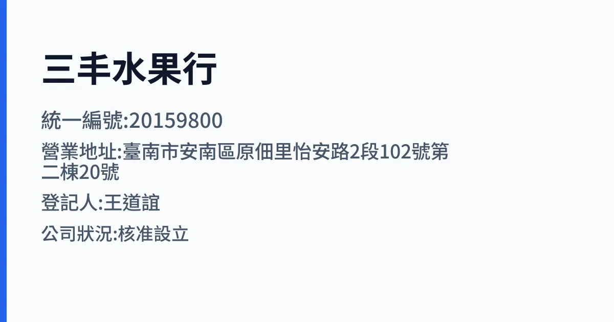 三丰水果行 - 統編 20159800(臺南市) 公司登記資料與營業項目詳細圖表