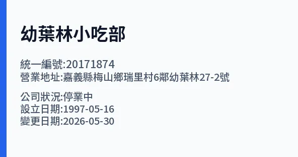 幼葉林小吃部的照片-統編 20171874(嘉義縣) 公司登記資料與營業項目詳細圖表