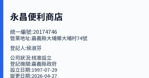 永昌便利商店的照片-統編 20174746(嘉義縣) 公司登記資料與營業項目詳細圖表