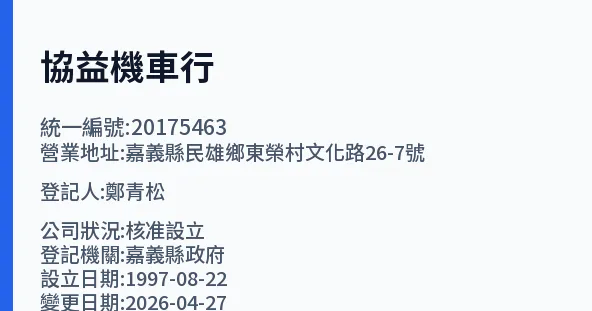 協益機車行的照片-統編 20175463(嘉義縣) 公司登記資料與營業項目詳細圖表