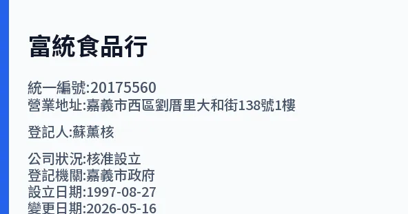 富統食品行的照片-統編 20175560(嘉義市) 公司登記資料與營業項目詳細圖表